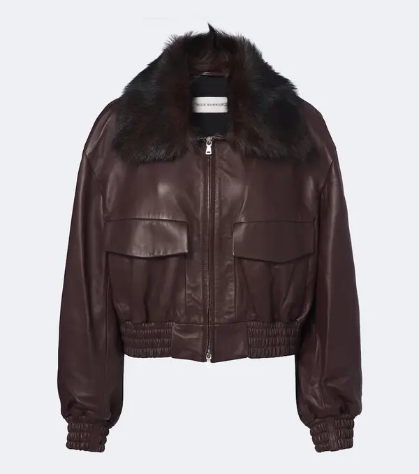 Nour Hammour Shearling-trimmed Leather Blouson Jacket - Brown