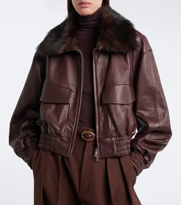 Nour Hammour Shearling-trimmed Leather Blouson Jacket - Brown