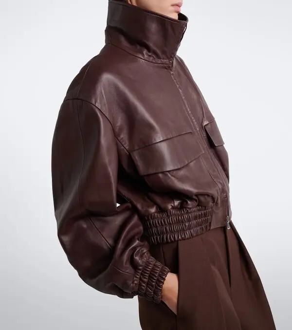 Nour Hammour Shearling-trimmed Leather Blouson Jacket - Brown