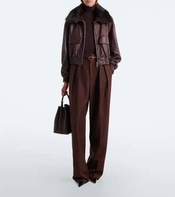 Nour Hammour Shearling-trimmed Leather Blouson Jacket - Brown