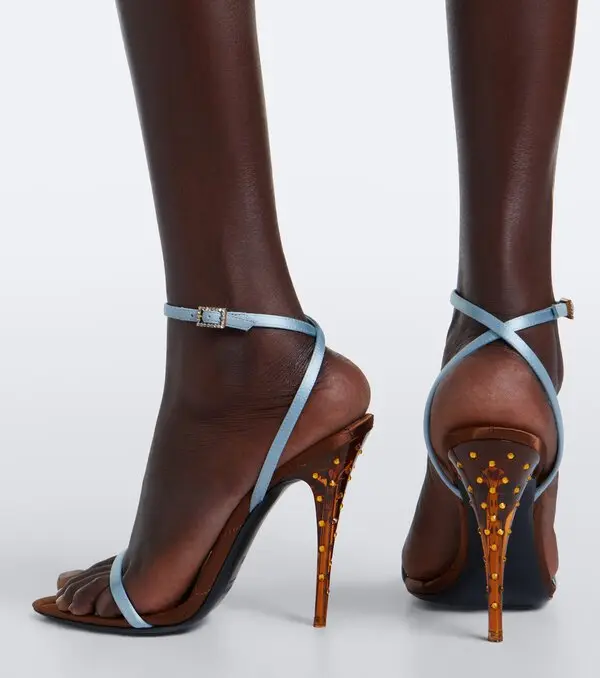 Saint Laurent Embellished Quilted Satin Heeled Sandals