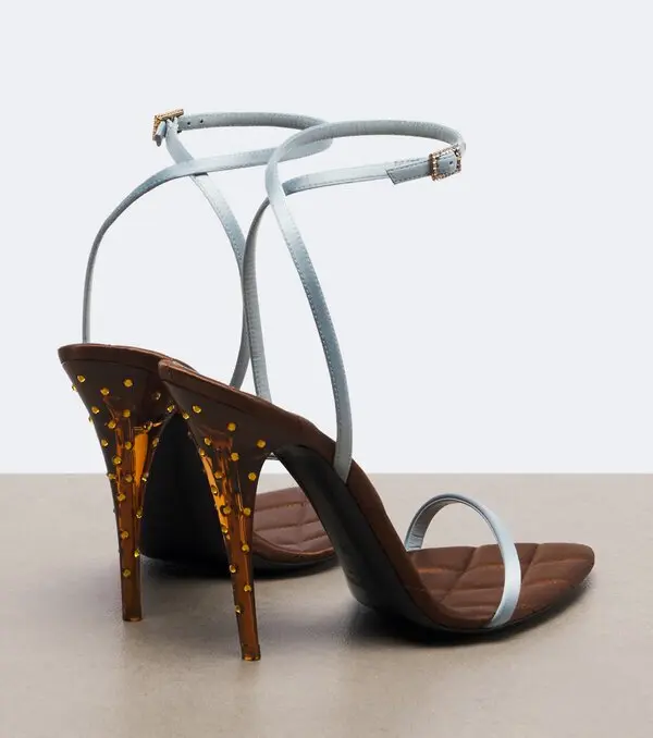 Saint Laurent Embellished Quilted Satin Heeled Sandals
