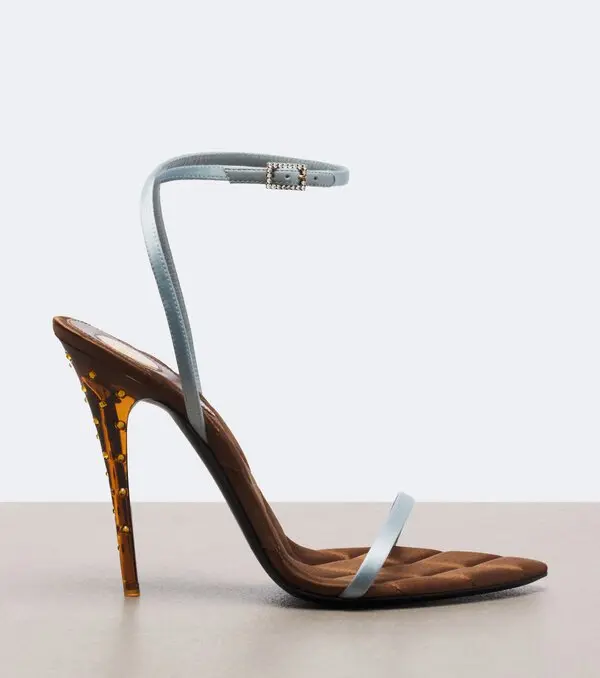 Saint Laurent Embellished Quilted Satin Heeled Sandals