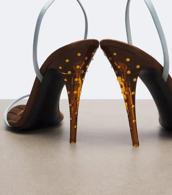 Saint Laurent Embellished Quilted Satin Heeled Sandals