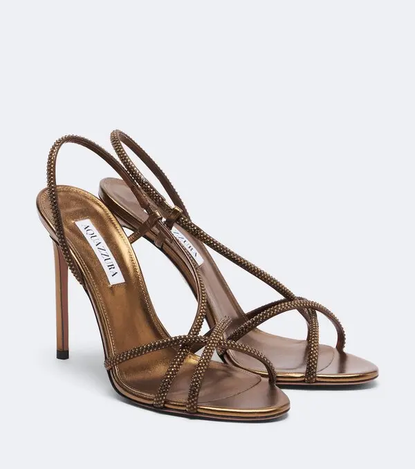 AQUAZZURA Horizon Crystal Embellished Leather Slingback Sandals - Brown