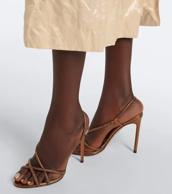 AQUAZZURA Horizon Crystal Embellished Leather Slingback Sandals