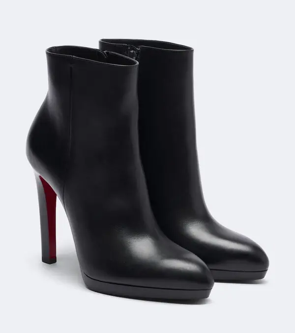 CHRISTIAN LOUBOUTIN Leather Pointed Toe Zip Up Ankle Boots - Black