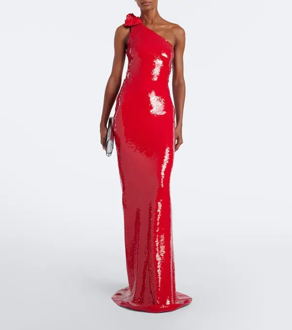 David Koma Sequined One-shoulder Gown