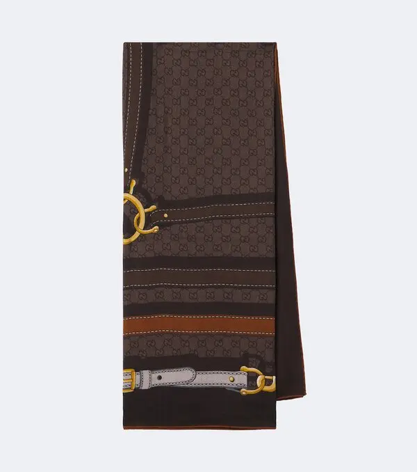 Gucci Gg Jacquard Wool And Silk Scarf - Brown
