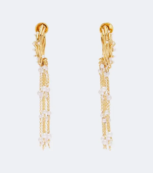 Oscar De La Renta Embellished Drop Earrings With Faux Pearls - Gold