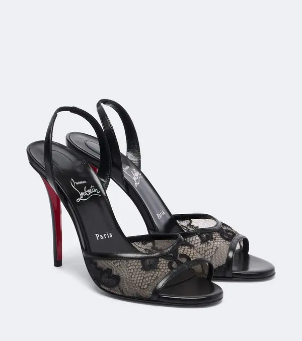 CHRISTIAN LOUBOUTIN Miss Z Lace-trimmed Leather Slingback Sandals - Black