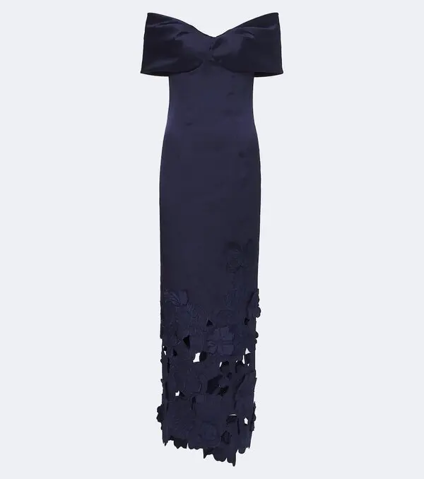 Costarellos Off-shoulder Satin Midi Dress - Blue