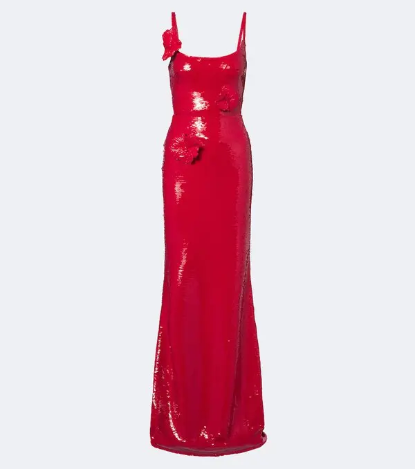 David Koma Floral-appliqué Sequined Gown