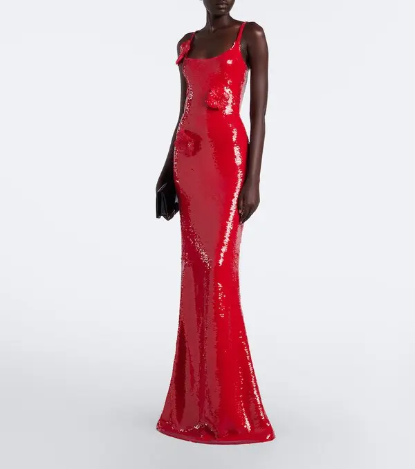 David Koma Floral-appliqué Sequined Gown