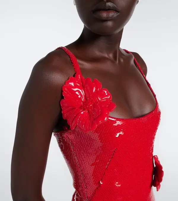 David Koma Floral-appliqué Sequined Gown