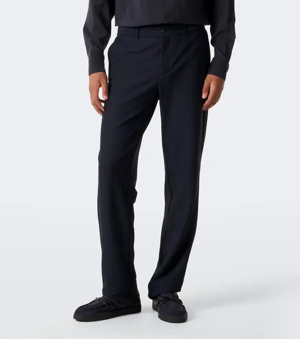 Giorgio Armani Waffle-knit Straight Pants - Blue
