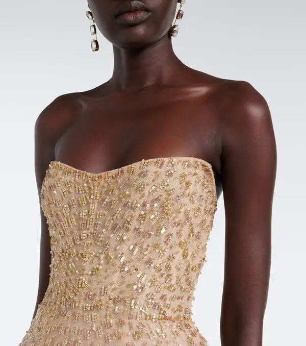 Monique Lhuillier Embellished Peplum Bustier Gown