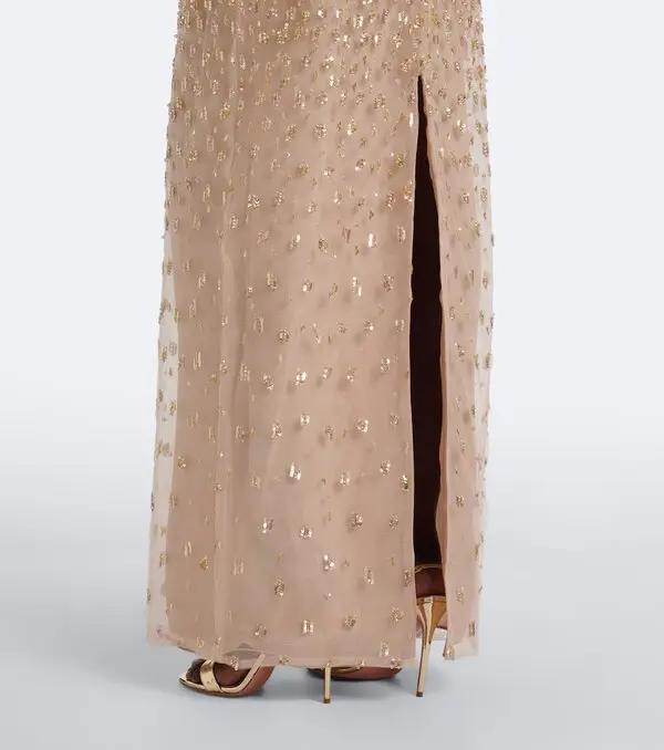 Monique Lhuillier Embellished Peplum Bustier Gown