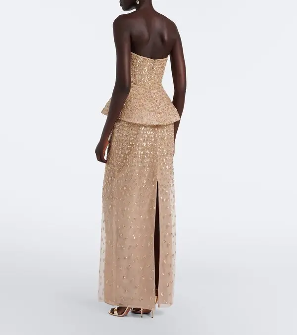 Monique Lhuillier Embellished Peplum Bustier Gown