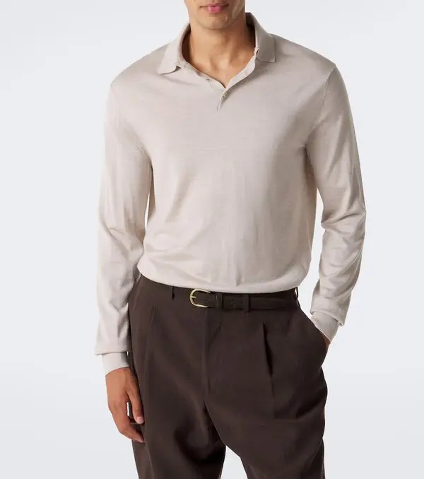 Agnona Wool, Silk And Cashmere Polo Sweater - Beige