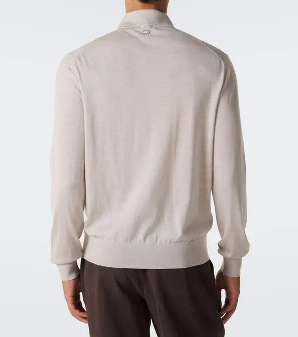 Agnona Wool, Silk And Cashmere Polo Sweater - Beige