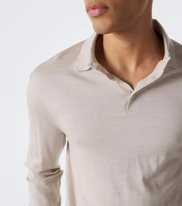 Agnona Wool, Silk And Cashmere Polo Sweater - Beige