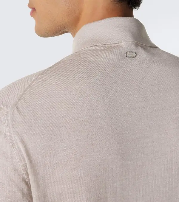 Agnona Wool, Silk And Cashmere Polo Sweater - Beige