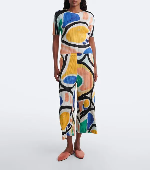 Issey Miyake Printed Pleated Wide-leg Pants - Multicoloured