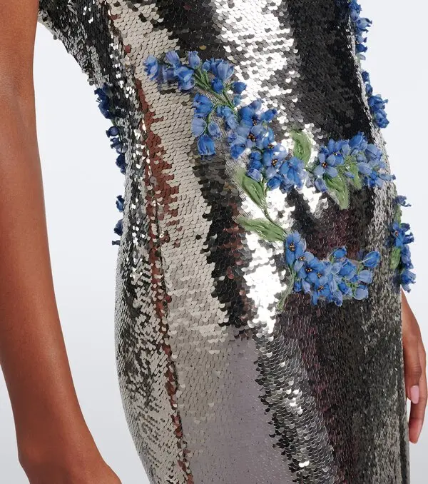 Monique Lhuillier Floral-appliqué Sequined Bustier Gown