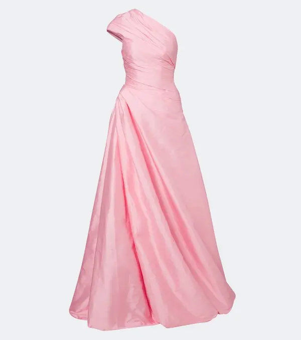 Monique Lhuillier Draped One-shoulder Bustier Gown