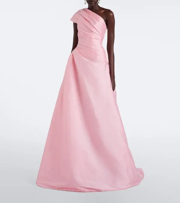 Monique Lhuillier Draped One-shoulder Bustier Gown