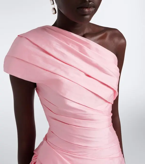 Monique Lhuillier Draped One-shoulder Bustier Gown
