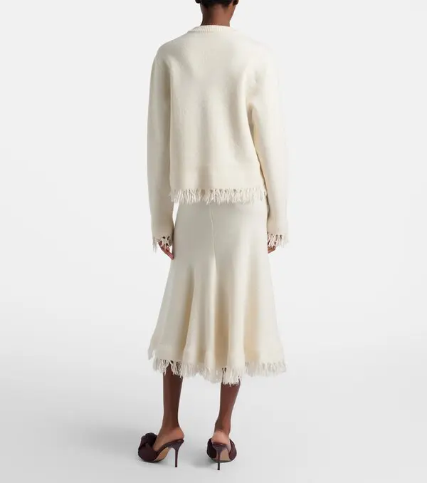 Bottega Veneta Fringed Wool Midi Skirt