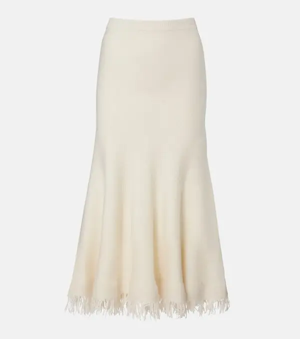 Bottega Veneta Fringed Wool Midi Skirt - White