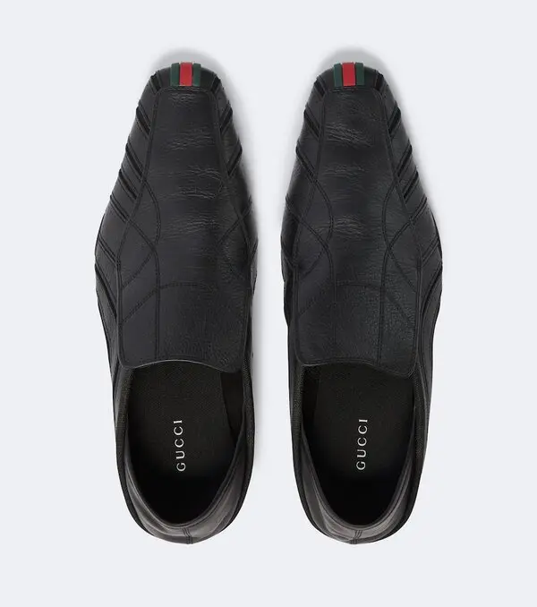 Gucci Mesh-trimmed Leather Loafers