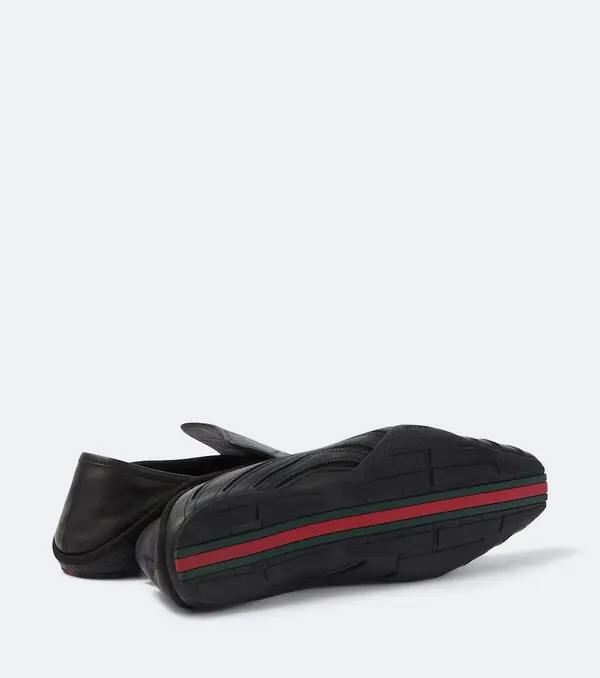 Gucci Mesh-trimmed Leather Loafers