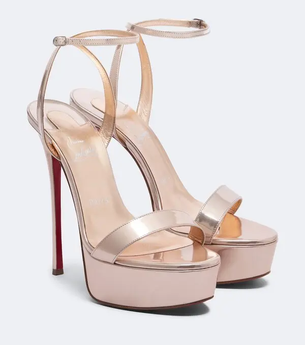 CHRISTIAN LOUBOUTIN Loubi Queen Alta Leather Platform Sandals - Beige