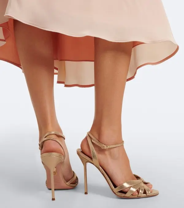 AQUAZZURA Soulmate Metallic Leather Sandals - Gold