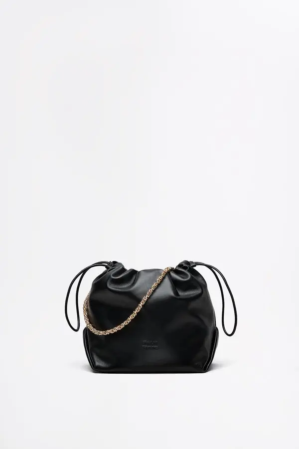 Scanlan Theodore Leather Drawstring Bag With Chain Strap - Black