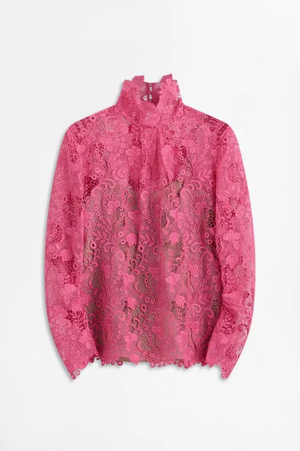 Scanlan Theodore Lace Funnel Neck Blouse - Pink