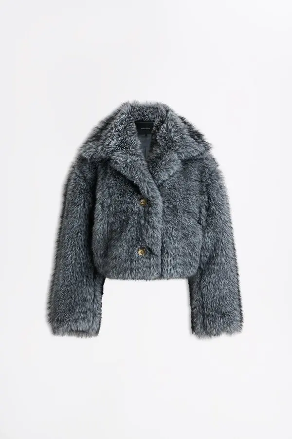 Scanlan Theodore Faux Fur Cropped Jacket With Spread Collar - Silver