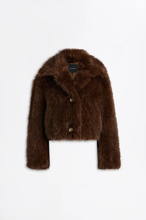 Scanlan Theodore Faux Fur Cropped Jacket With Spread Collar - Spice