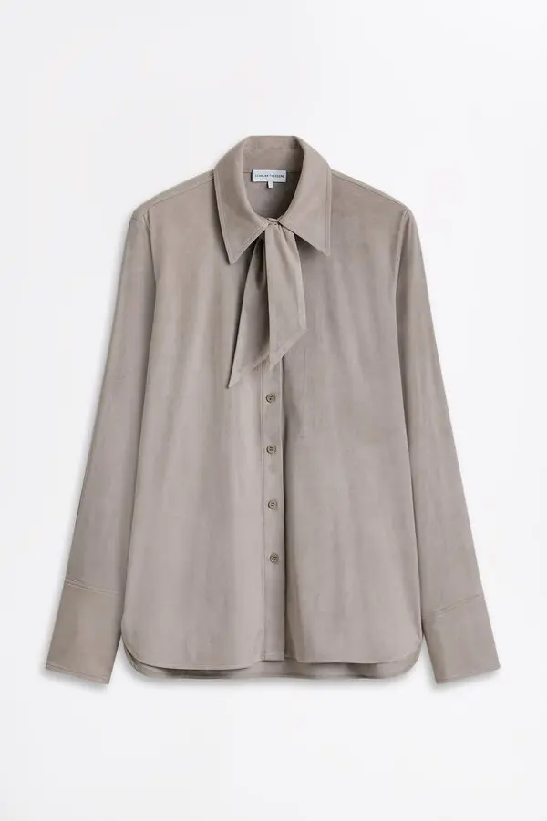 Scanlan Theodore Faux-suede Shirt With Cravat Tie - Stone