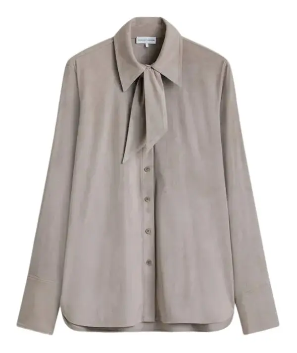 Scanlan Theodore Faux-suede Shirt With Cravat Tie - Stone