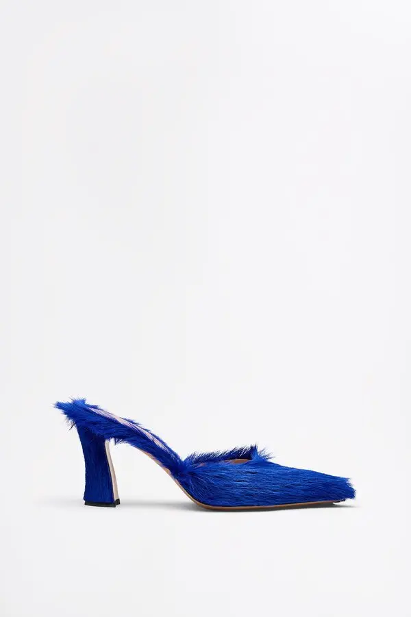 Scanlan Theodore Mules With Pointed Toe And Textured Calf Hair - Cobalt