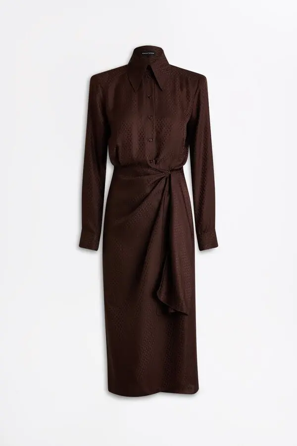 Scanlan Theodore Silk Chain Jacquard Wrap Midi Dress - Dark.spice