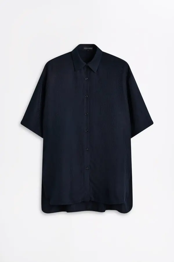 Scanlan Theodore Silk Jacquard Short Sleeve Shirt - Navy