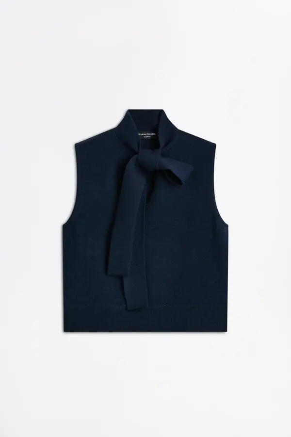 Scanlan Theodore Cashmere Tie Neck Sleeveless Tank - Navy