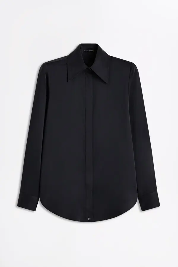 Scanlan Theodore Sueded Silk Shirt With Shoulder Pad Detail - Black