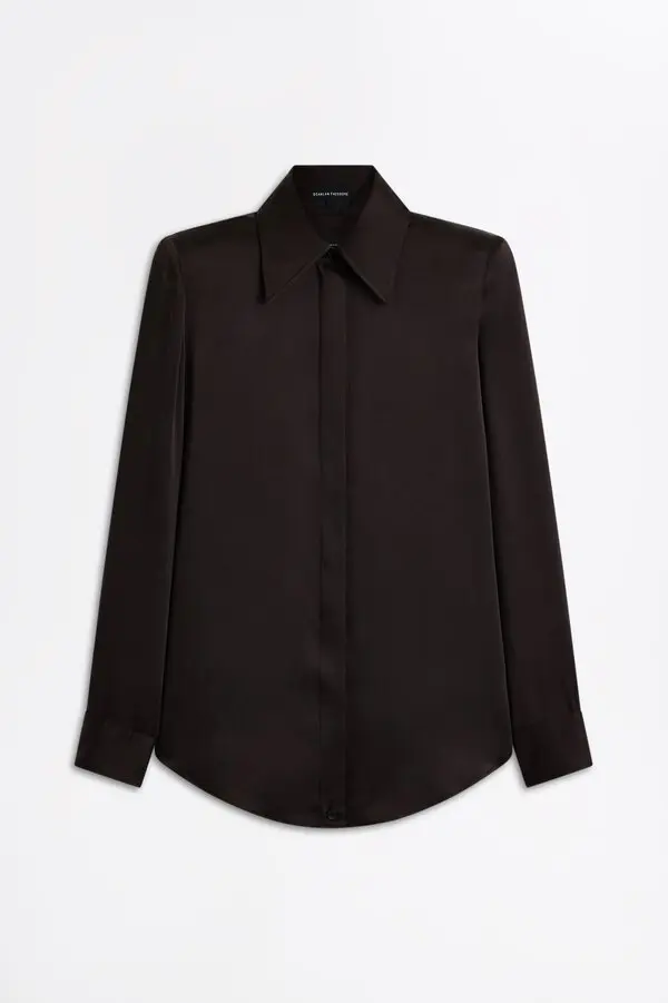Scanlan Theodore Sueded Silk Shirt With Shoulder Pad Detail - Chocolate